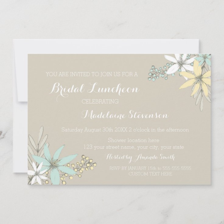 Spring Floral Rustic Bridal Lunch Invitations | Zazzle
