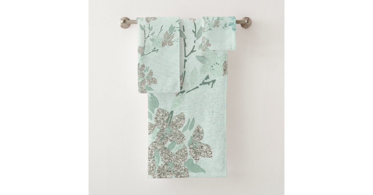 SPRING FLORAL Seafoam GREEN BATHROOM TOWEL SET | Zazzle