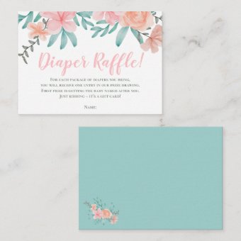 Spring floral watercolor coral diaper raffle enclosure card | Zazzle