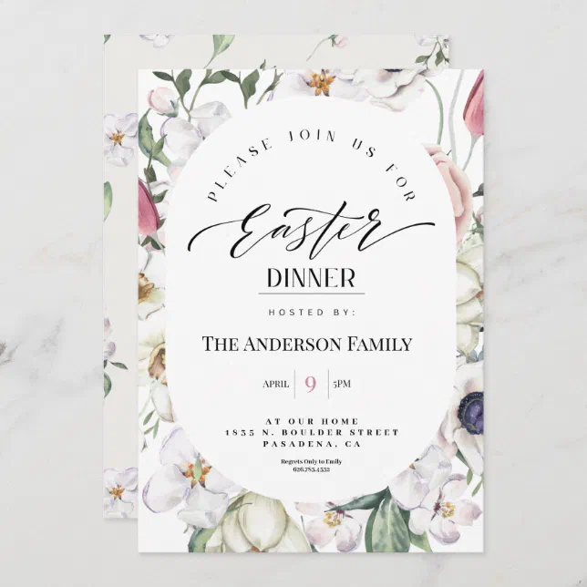 Spring Floral Watercolor Easter Dinner Invitation | Zazzle