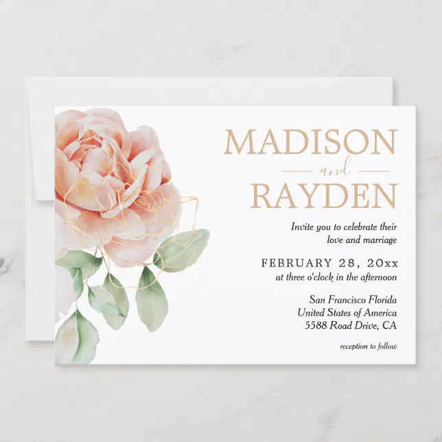 Spring Floral Watercolor Simple Modern Wedding Invitation | Zazzle