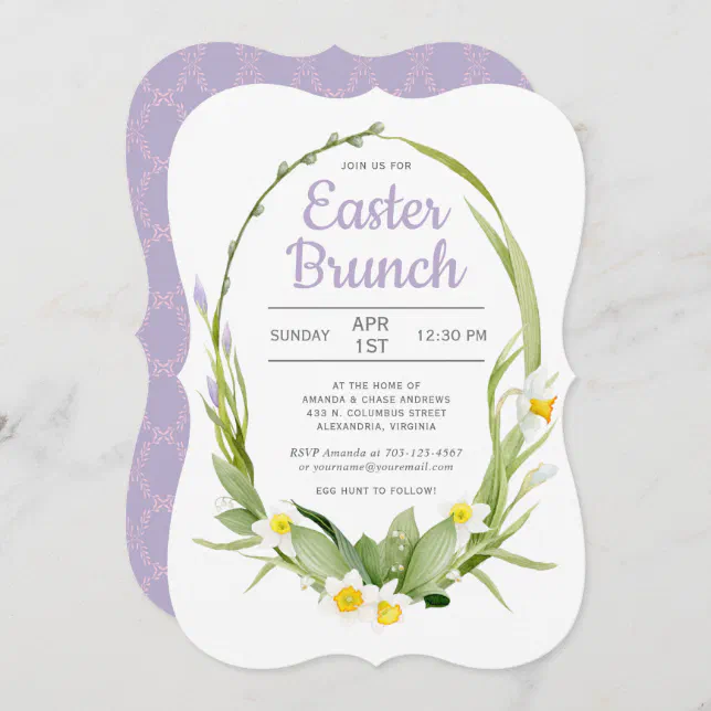Spring Floral Wreath Easter Brunch or Party Invitation | Zazzle