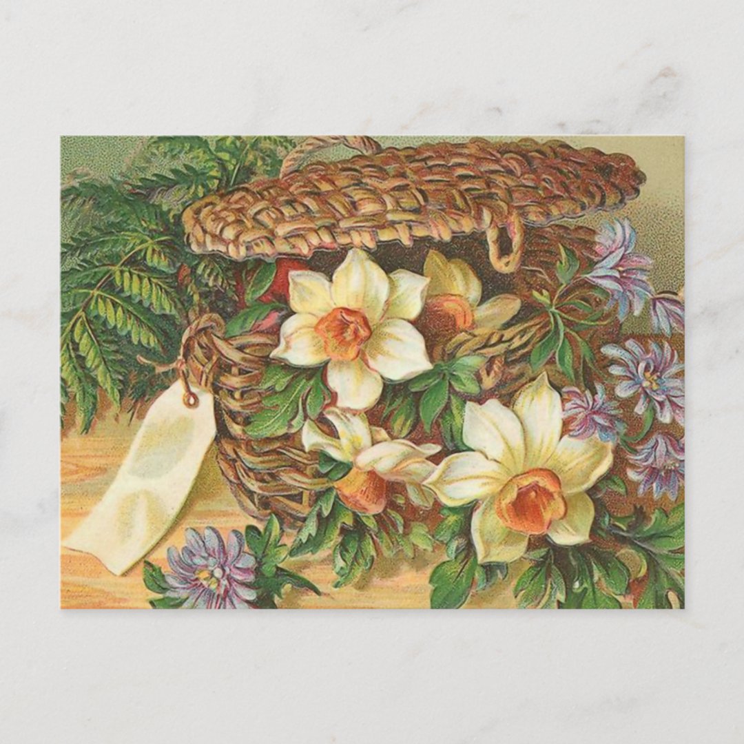"Spring Flower Basket" Vintage Postcard | Zazzle