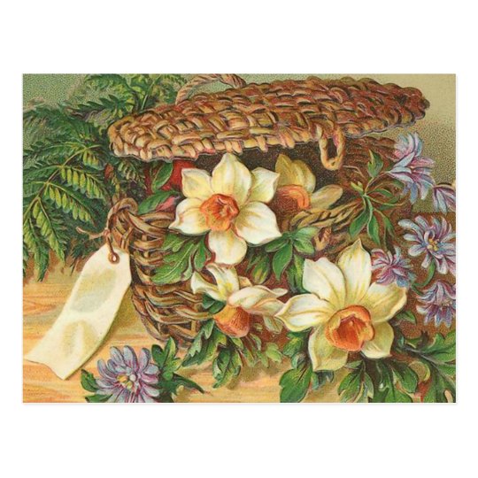 "Spring Flower Basket" Vintage Postcard | Zazzle.com