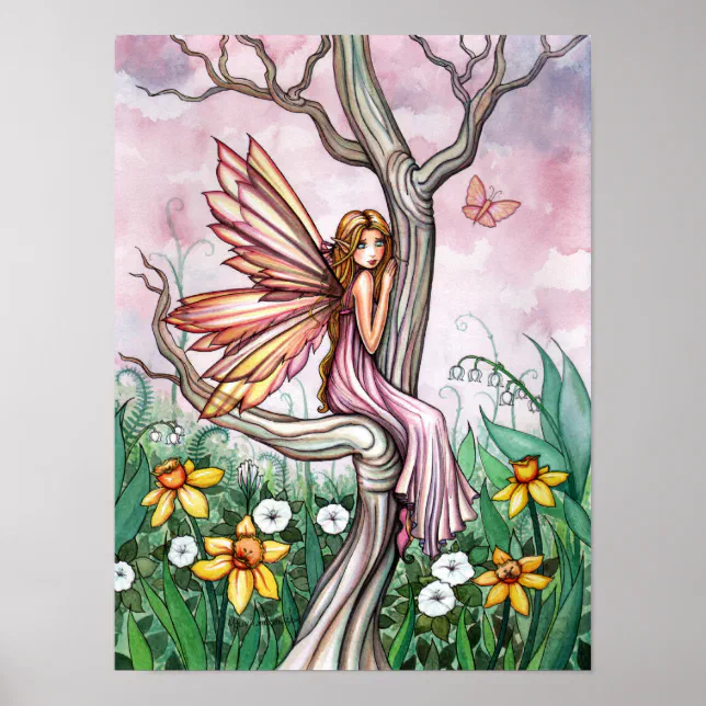 Spring Flower Fairy Daffodils and Butterfly Poster | Zazzle