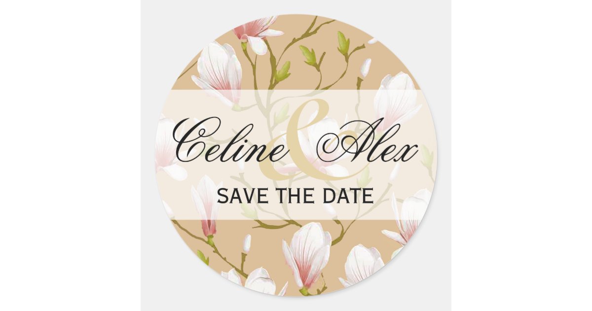 Spring Flower Garden Save the Date | tan Classic Round Sticker | Zazzle