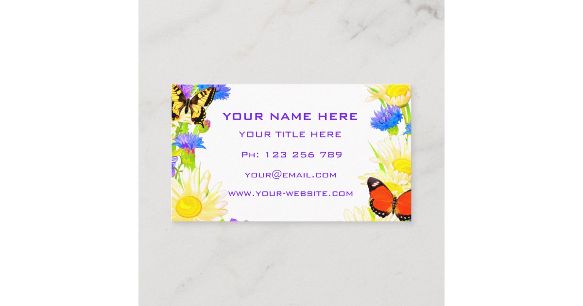 Spring Flowers and Butterflies Business Card | Zazzle