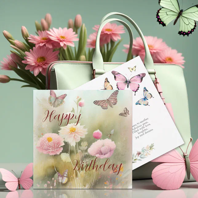 Spring Flowers and Butterfly Watercolor Birthday Card | Zazzle