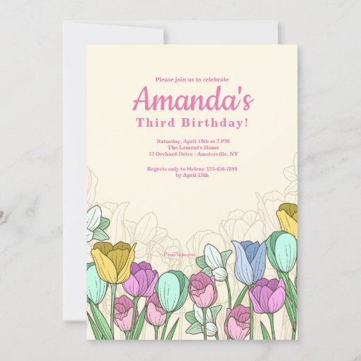 Spring Flowers Border Photo Birthday Invitation | Zazzle