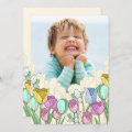 Spring Flowers Border Photo Birthday Invitation | Zazzle