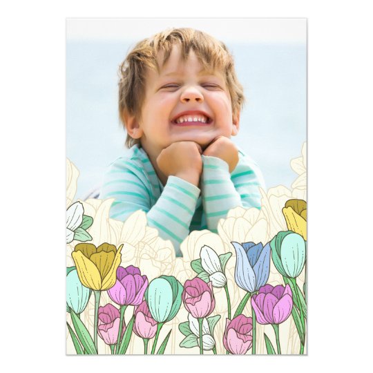 Spring Flowers Border Photo Birthday Invitation | Zazzle.com