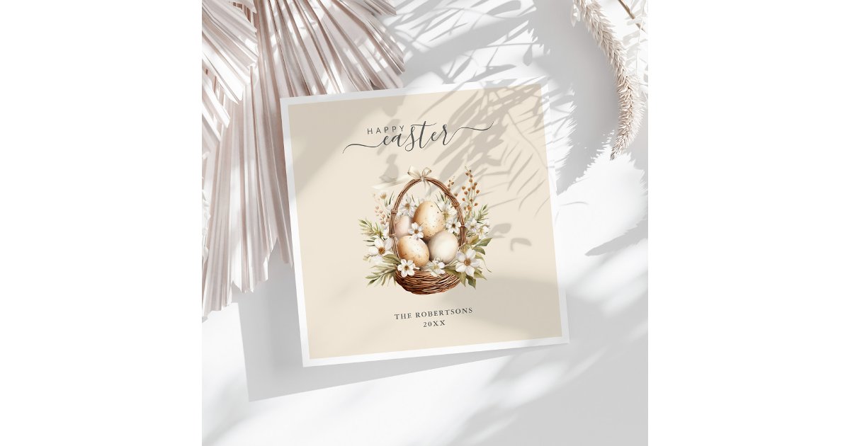 Spring Flowers Eggs Pastel Happy Easter Napkins | Zazzle