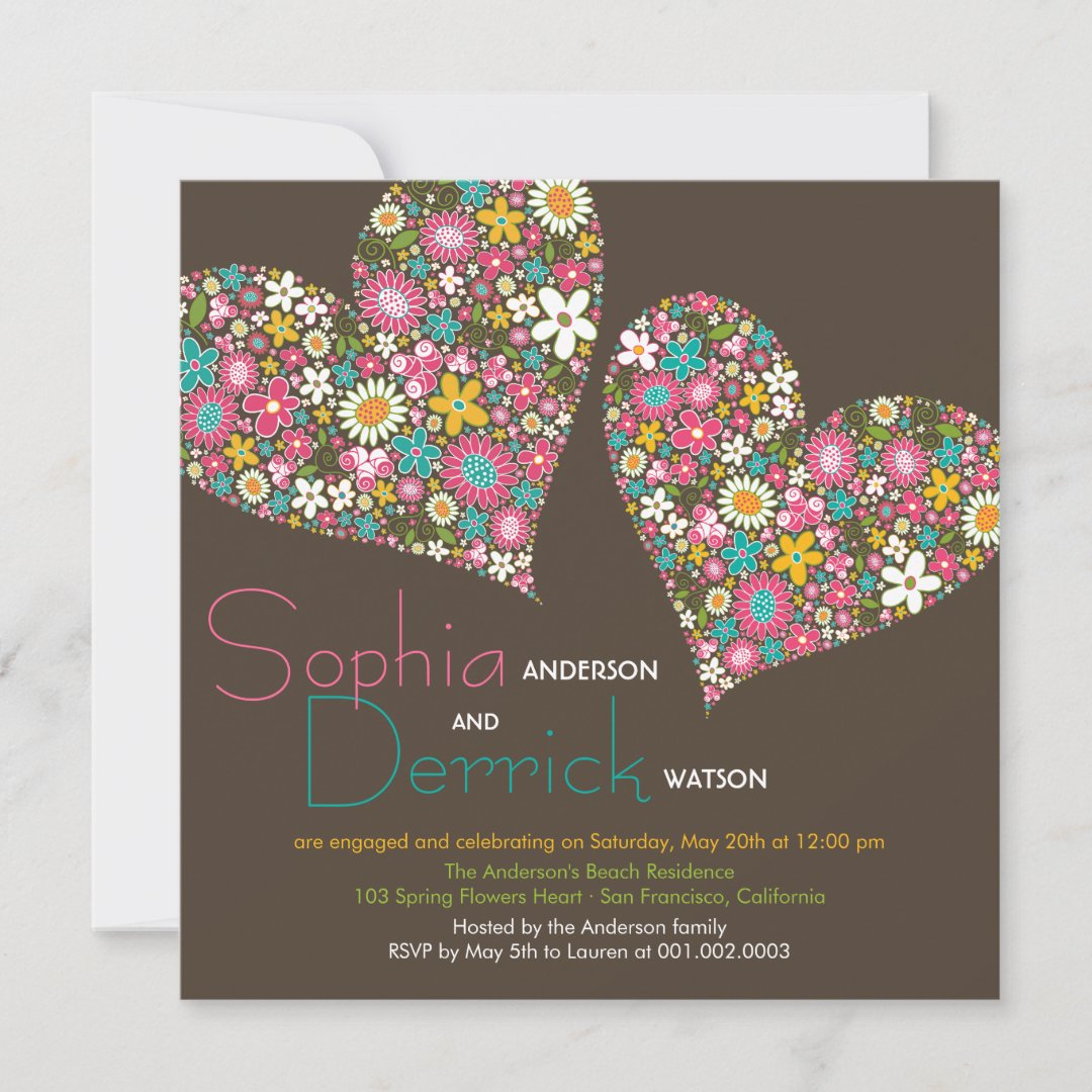 Spring Flowers Heart Engagement Party Invite | Zazzle