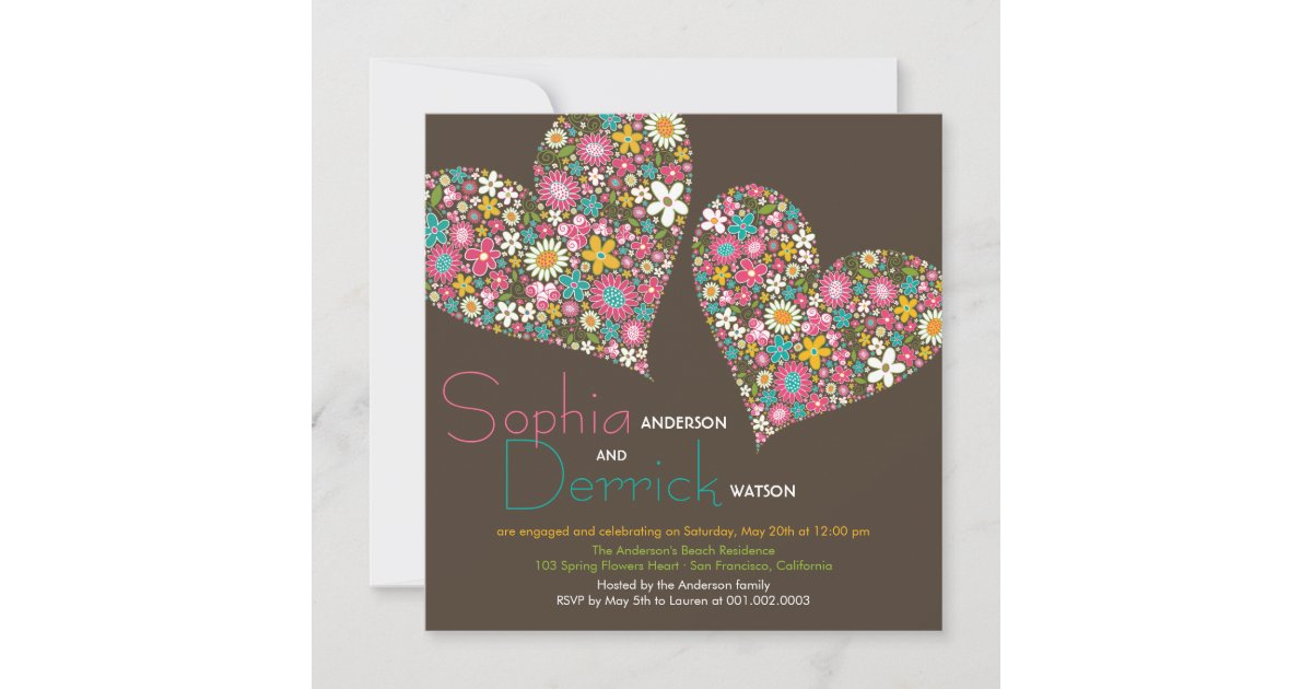 Spring Flowers Heart Engagement Party Invite | Zazzle