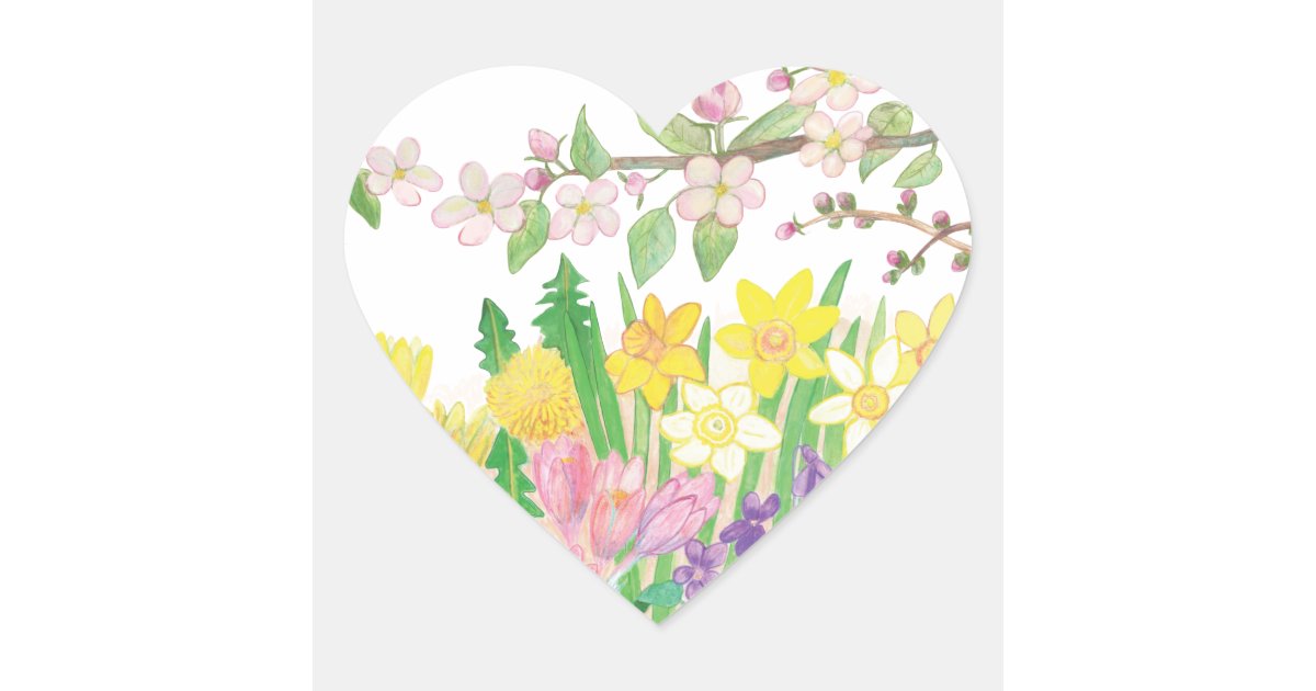 Spring Flowers Heart Sticker | Zazzle