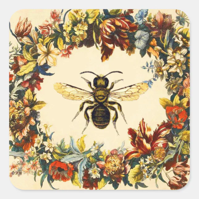 SPRING FLOWERS HONEY BEE / BEEKEEPER SQUARE SQUARE STICKER | Zazzle