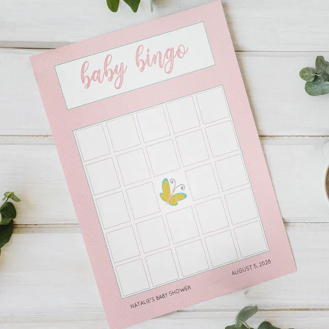 Spring Flowers Pink Butterfly Baby Shower Bingo | Zazzle