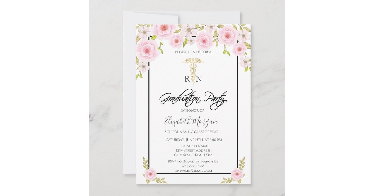 Spring Flowers RN Nurse Graduation Party Invitation | Zazzle