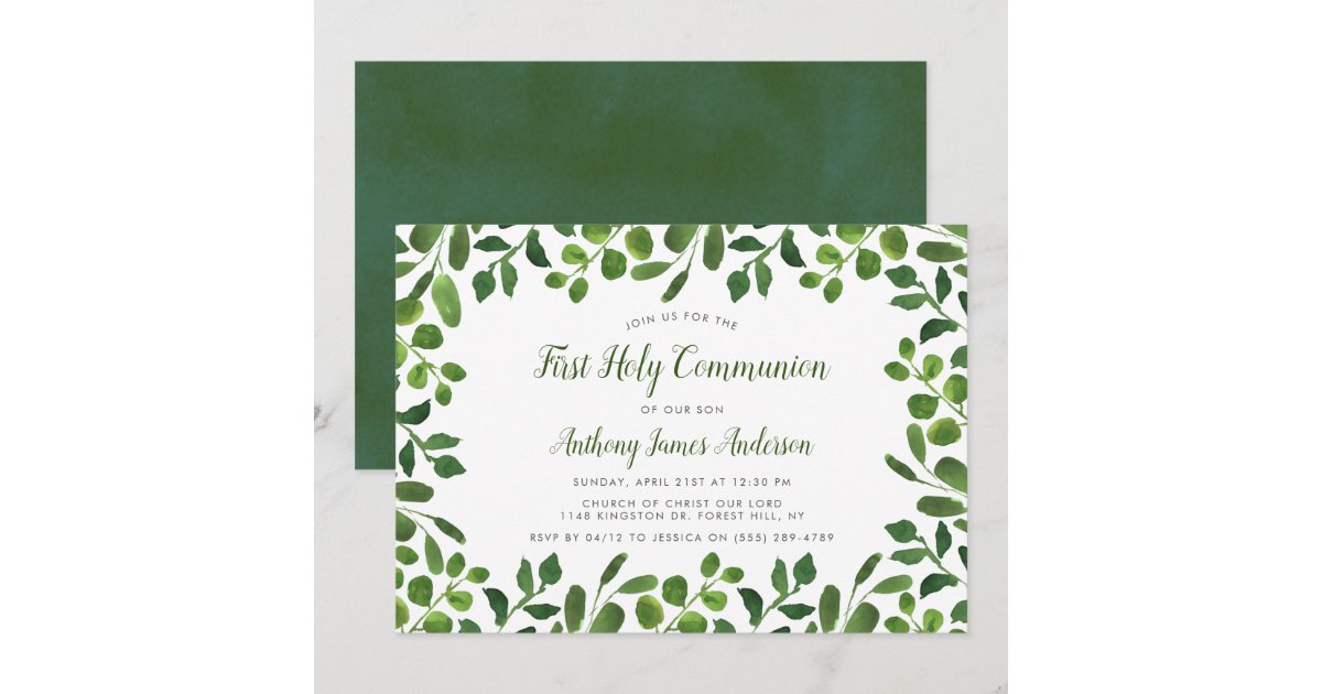 Spring Foliage Holy Communion Or Confirmation Invitation | Zazzle