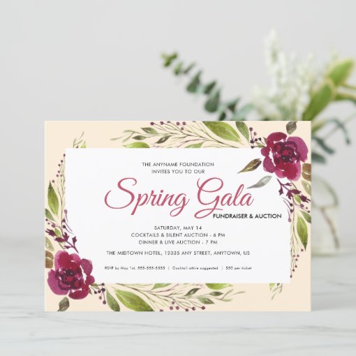 Spring Gala Fundraiser Watercolor Floral Invitation | Zazzle
