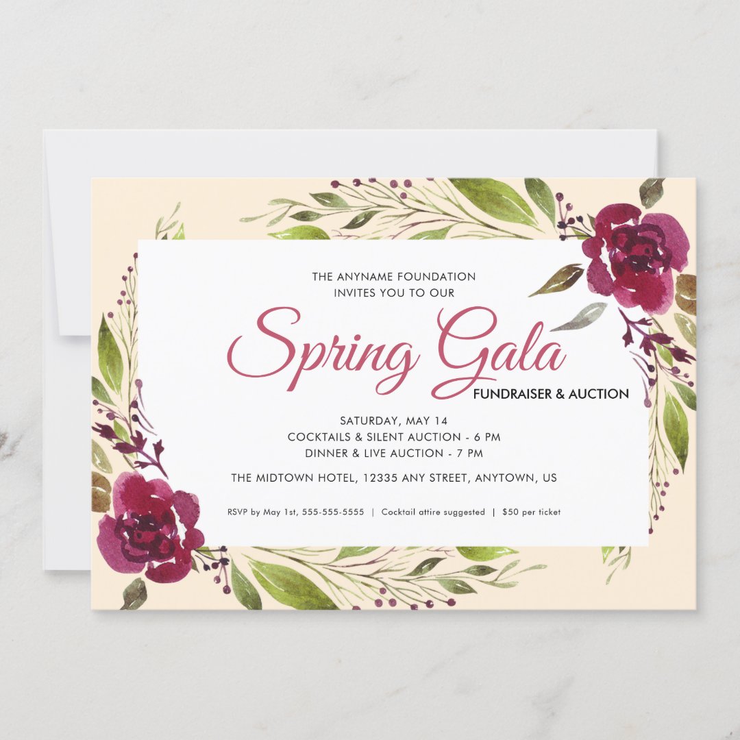 Spring Gala Fundraiser Watercolor Floral Invitation | Zazzle
