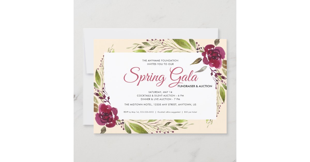 Spring Gala Fundraiser Watercolor Floral Invitation | Zazzle