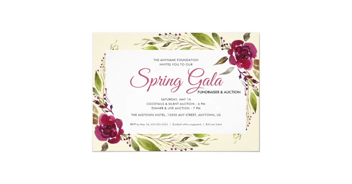 Spring Gala Fundraiser Watercolor Floral Invitation | Zazzle.com