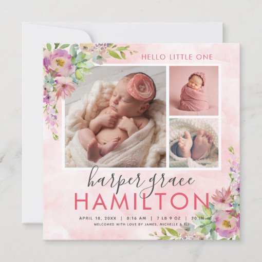 Spring Garden Baby Girl Photo Birth Announcement | Zazzle