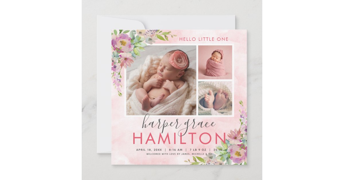 Spring Garden Baby Girl Photo Birth Announcement | Zazzle