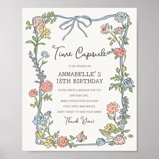 Spring Garden Party Floral Birthday Time Capsule Poster | Zazzle