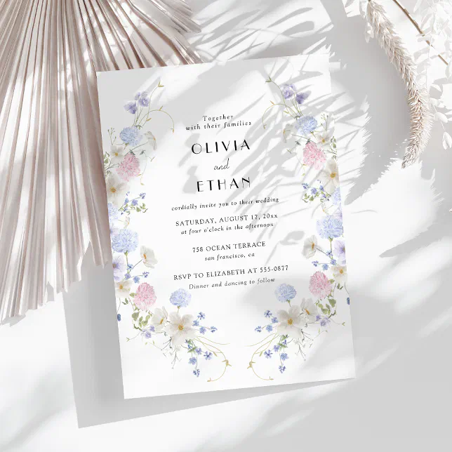 Spring Garden Pink Purple Wildflowers Wedding Invitation | Zazzle