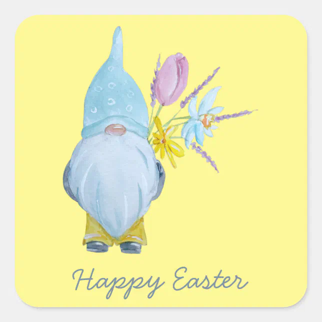 Spring Gnome Happy Easter Square Sticker | Zazzle