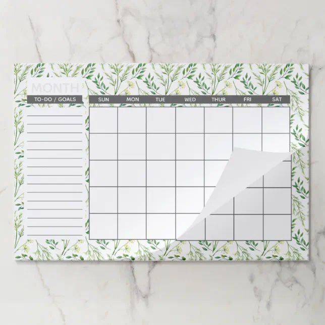 Spring Green Botanical Herb Monthly Calendar Paper Pad | Zazzle