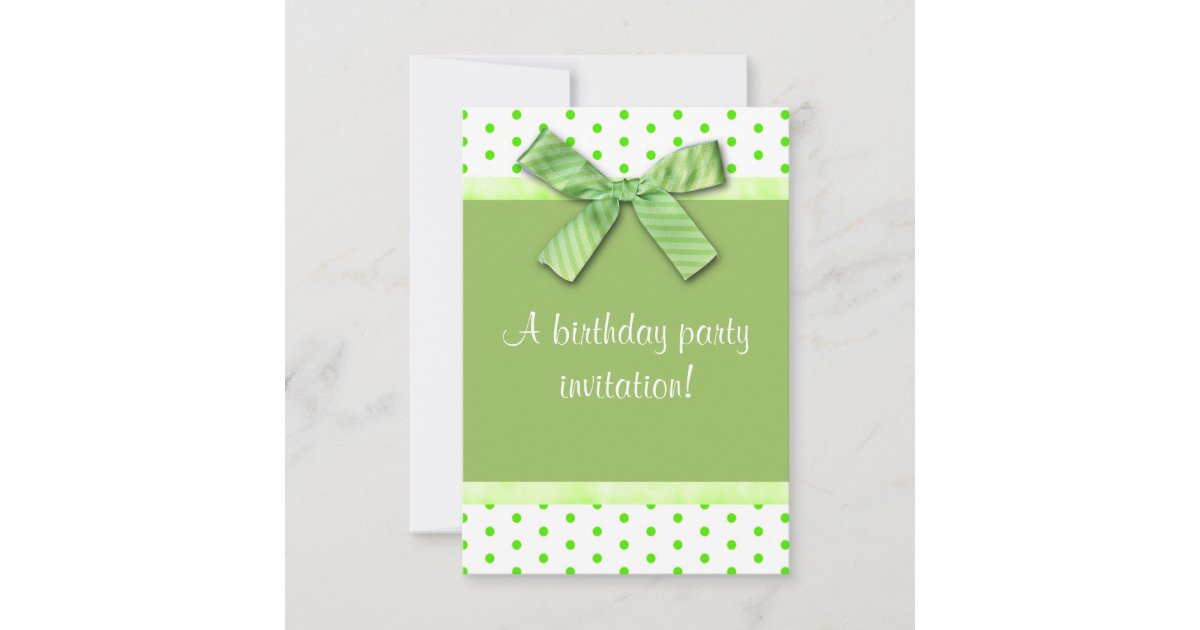 Spring Green Polka Dot Birthday Party Invitation | Zazzle