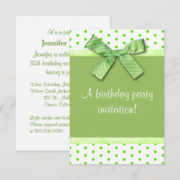 Spring Green Polka Dot Birthday Party Invitation | Zazzle