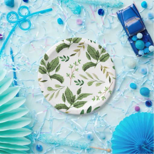 Spring Greenery Paper Plates with Watercolor Leave | Zazzle