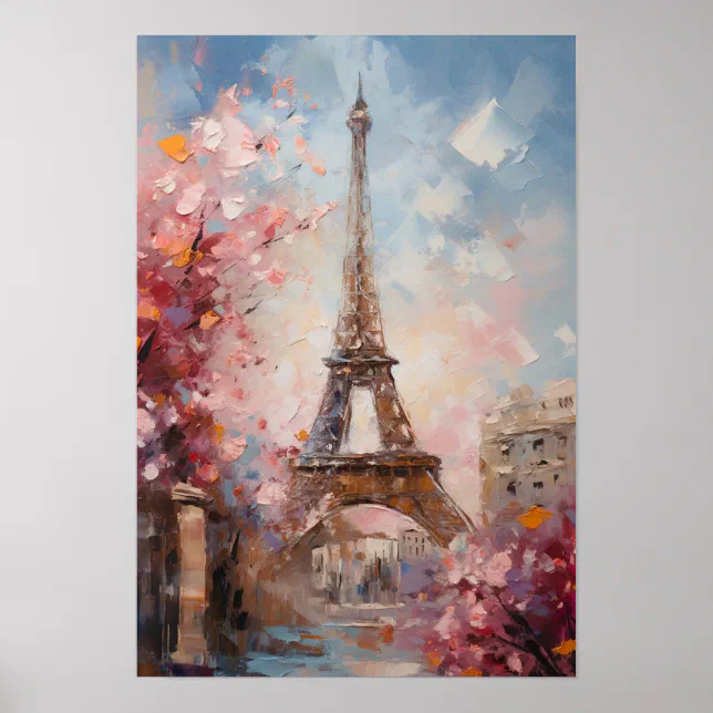 Spring In Paris The Eiffel Tower Oil Painting Poster | Zazzle