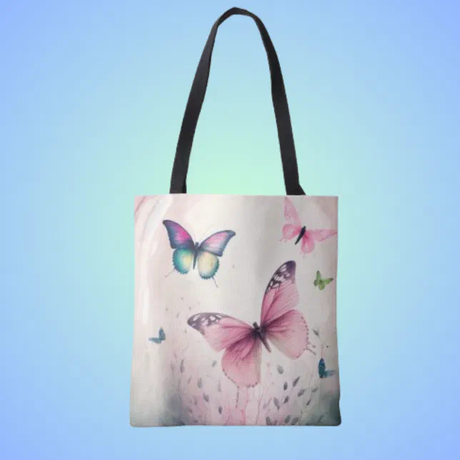 Spring joy butterfly pink tote bag | Zazzle