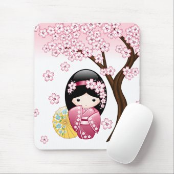 Spring Kokeshi Doll - Cute Japanese Geisha Girl Mouse Pad | Zazzle