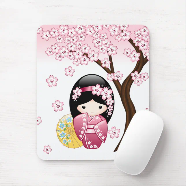 Spring Kokeshi Doll - Cute Japanese Geisha Girl Mouse Pad | Zazzle