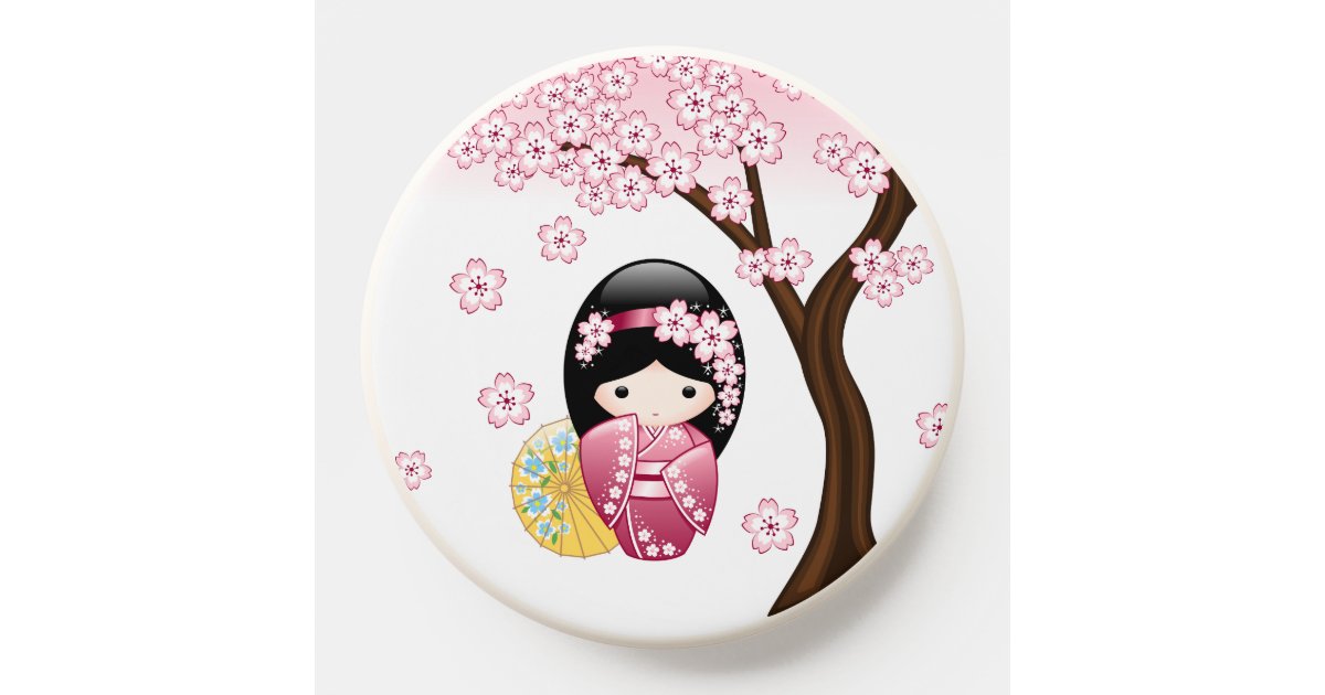 Spring Kokeshi Doll - Cute Japanese Geisha Girl PopSocket | Zazzle