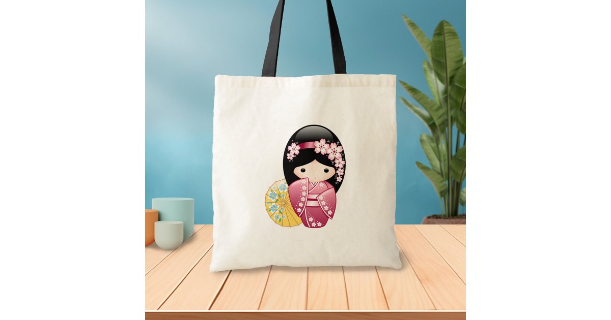 Spring Kokeshi Doll - Cute Japanese Geisha Girl Tote Bag | Zazzle