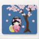 Spring Kokeshi Doll - Cute Japanese Geisha on Blue Mouse Pad | Zazzle