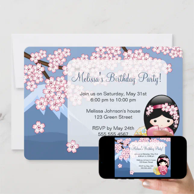 Spring Kokeshi Doll - Japan Geisha Birthday Party Invitation | Zazzle