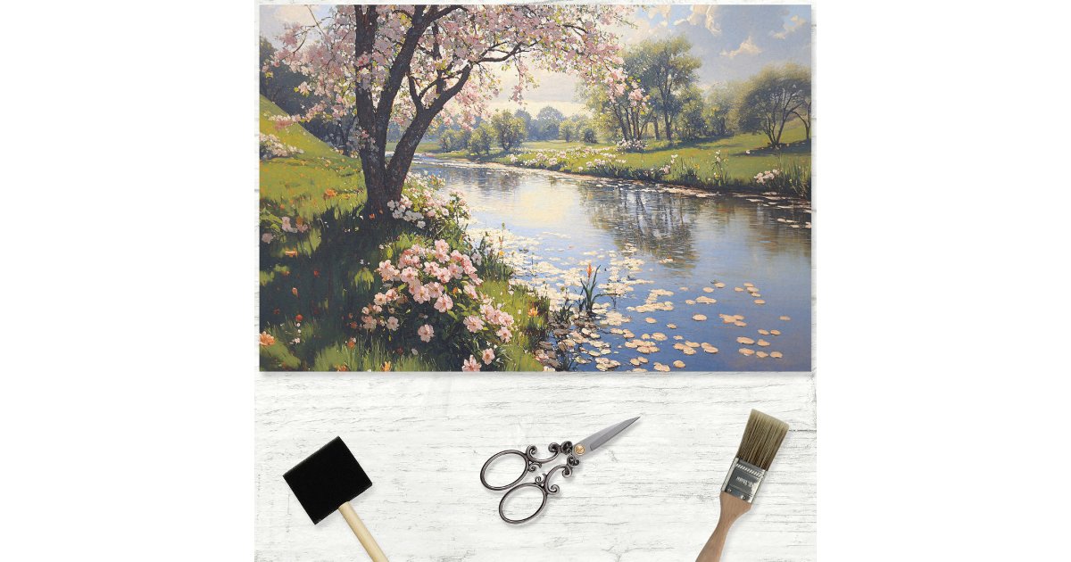 Spring Landscape Flowering Tree Decoupage Tissue Paper | Zazzle