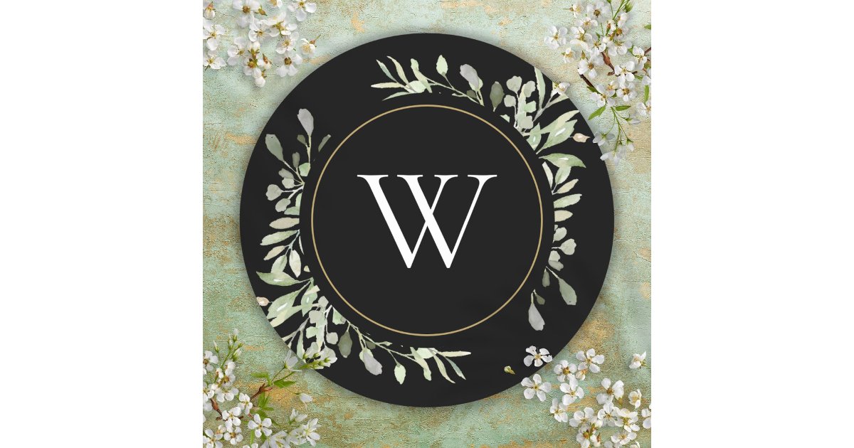 Spring Leaves Greenery Monogram Initial Classic Round Sticker | Zazzle