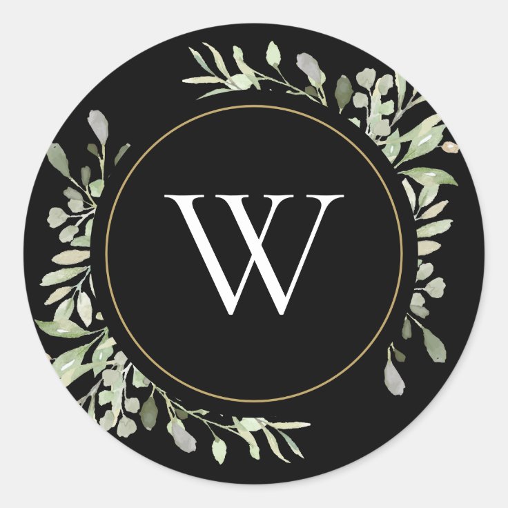 Spring Leaves Greenery Monogram Initial Classic Round Sticker | Zazzle