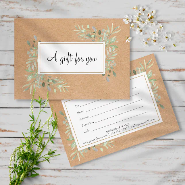 Spring Leaves Rustic Kraft Gift Certificate | Zazzle