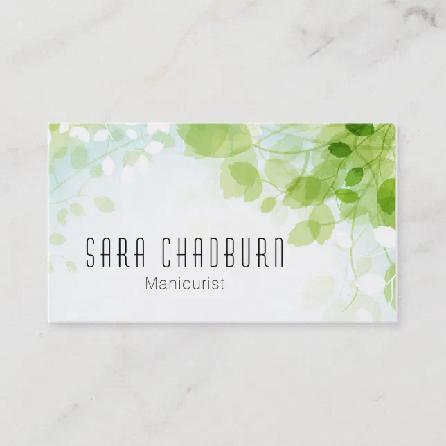 Spring Leaves Watercolor Modern Business Card | Zazzle