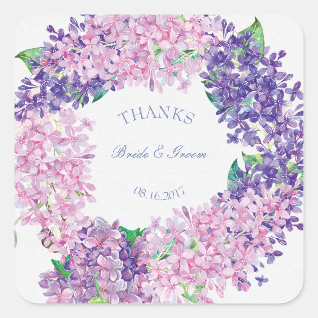 Spring Lilac Flower Blossom-Floral WeddingThanks Square Sticker | Zazzle